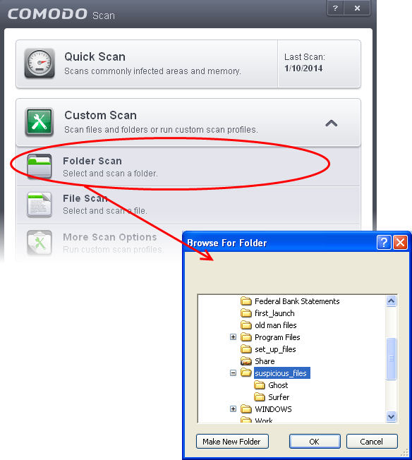 Scan a Folder, Virus Scan, Scan For Virus | Internet Security v7.0 | Comodo